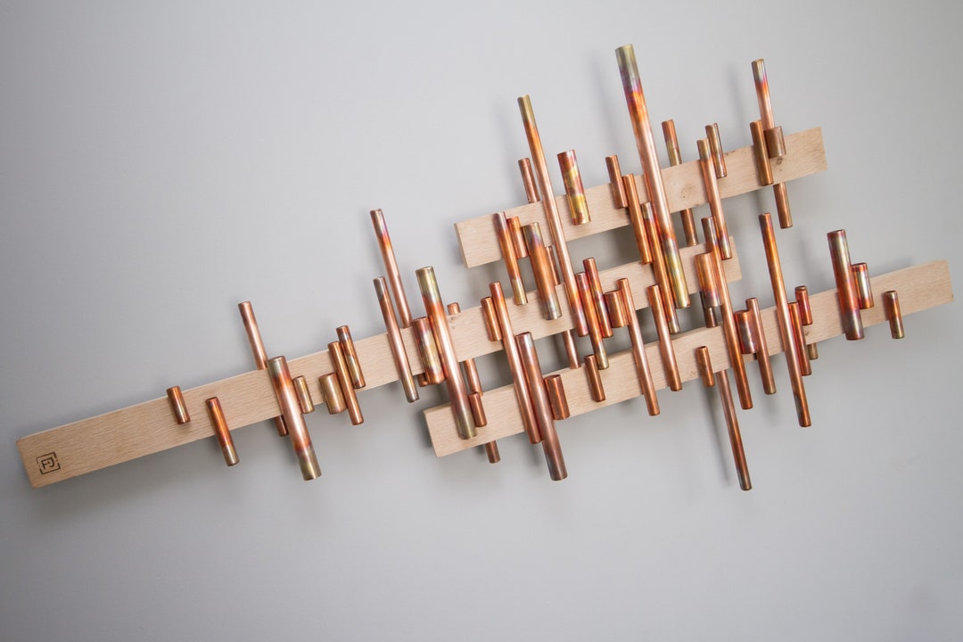 FJ002 Copper Pipe and Oak Ladder Wall Art - Etsy UK