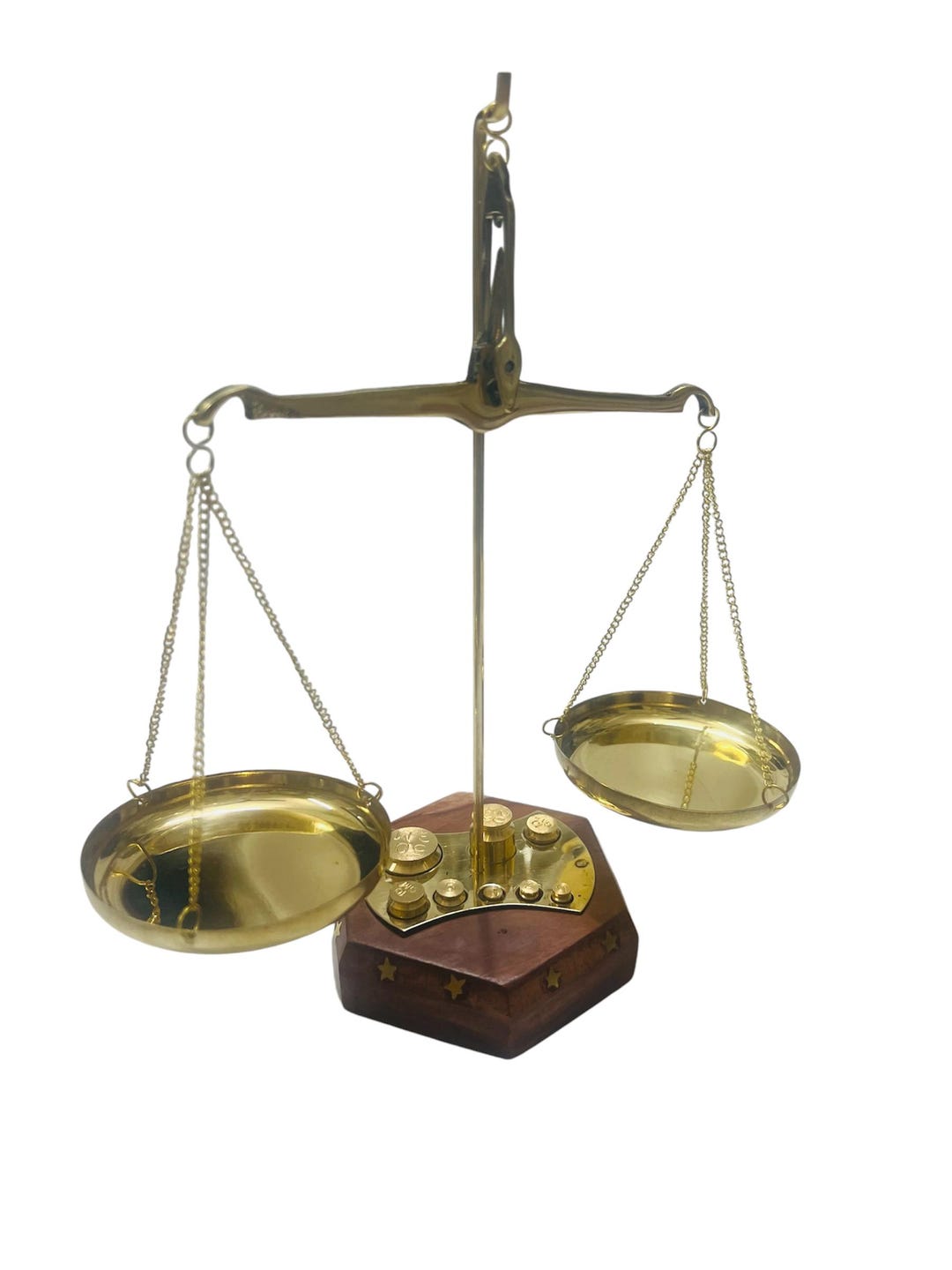 Brass Balance Scale With Wooden Base – Jewelry Weight, Justice Law ...