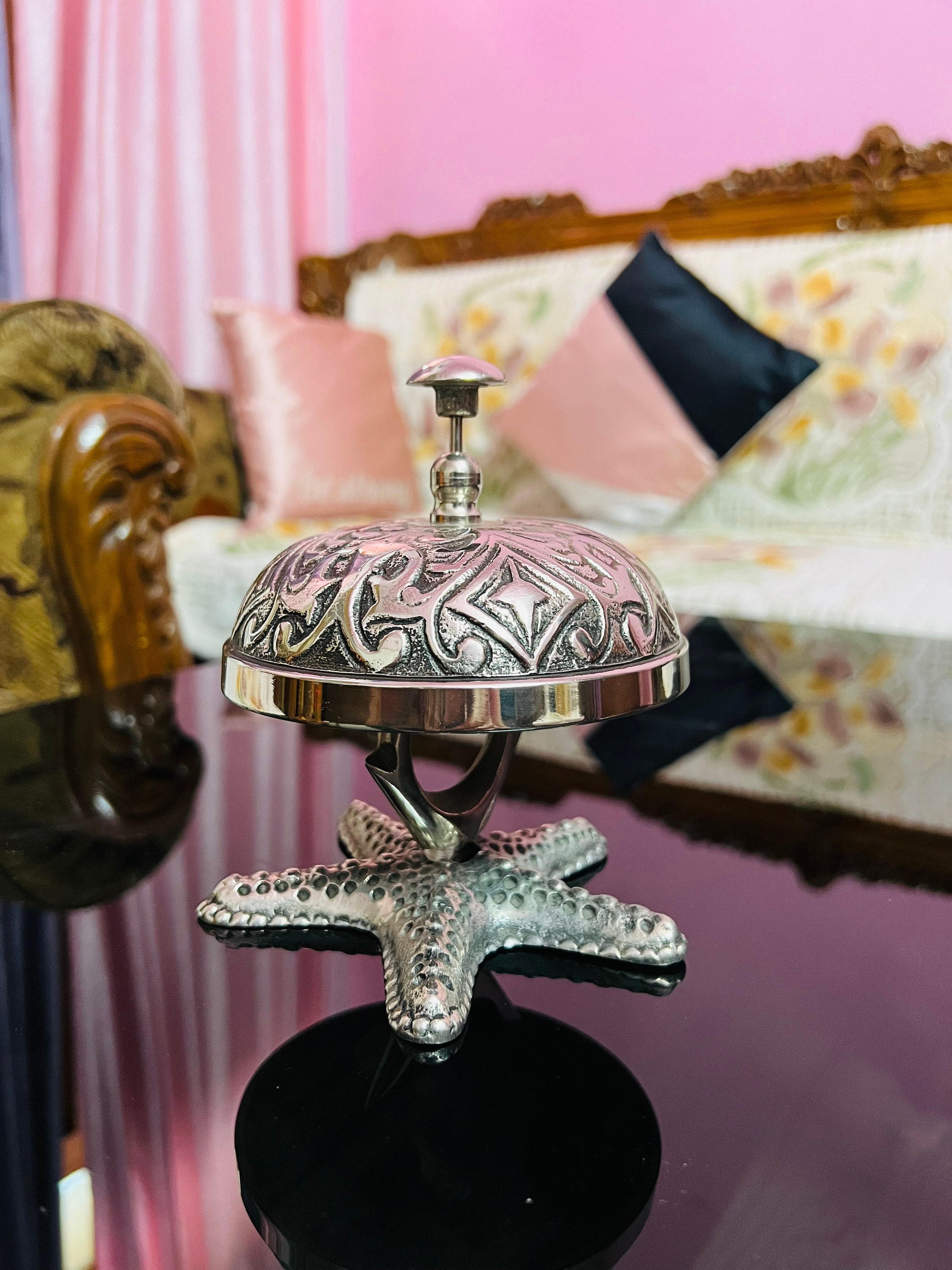 Star Desk Bell, Solid Aluminium Desk Bell, Calling Bell, Ornate Bell ...