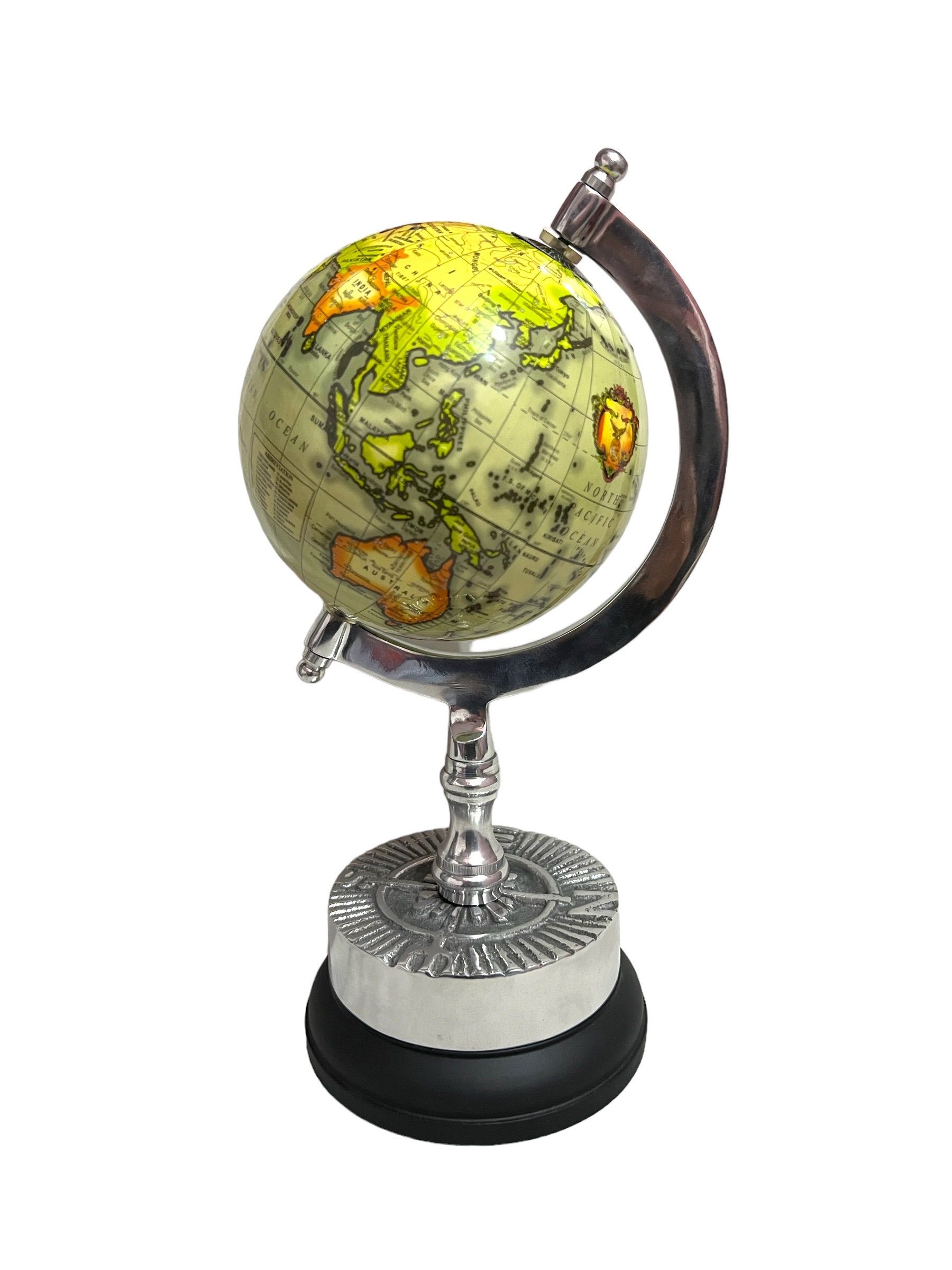 Aluminium World Map Globe, Tabletop Globe, Unique Globe, With Base ...