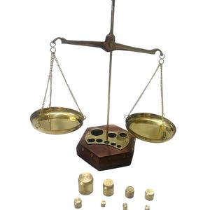Brass Balance Scale With Wooden Base – Jewelry Weight, Justice Law ...