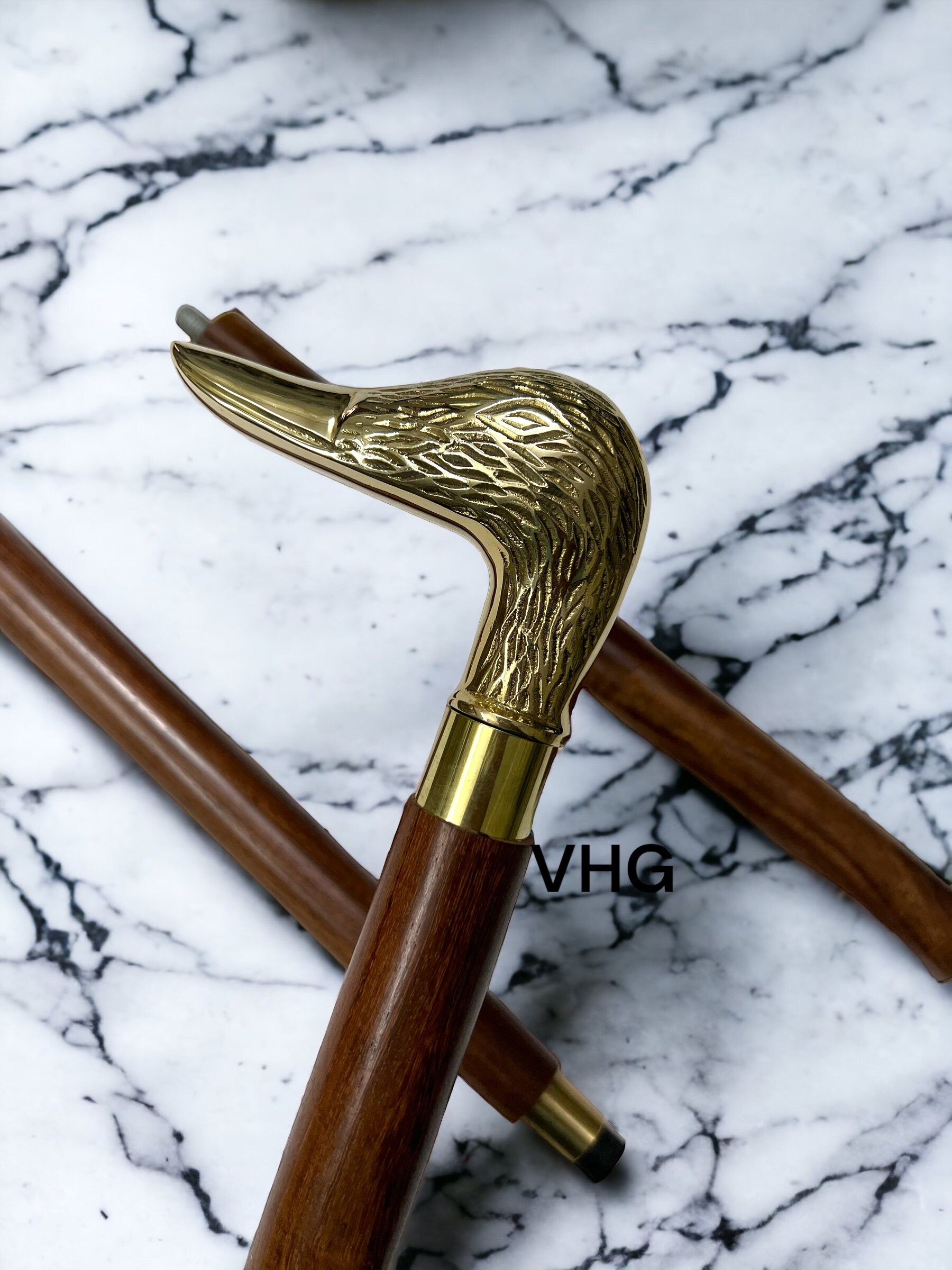 Brass Walking Stick, Duck Handle Cane, Classic Wooden Walking Stick ...