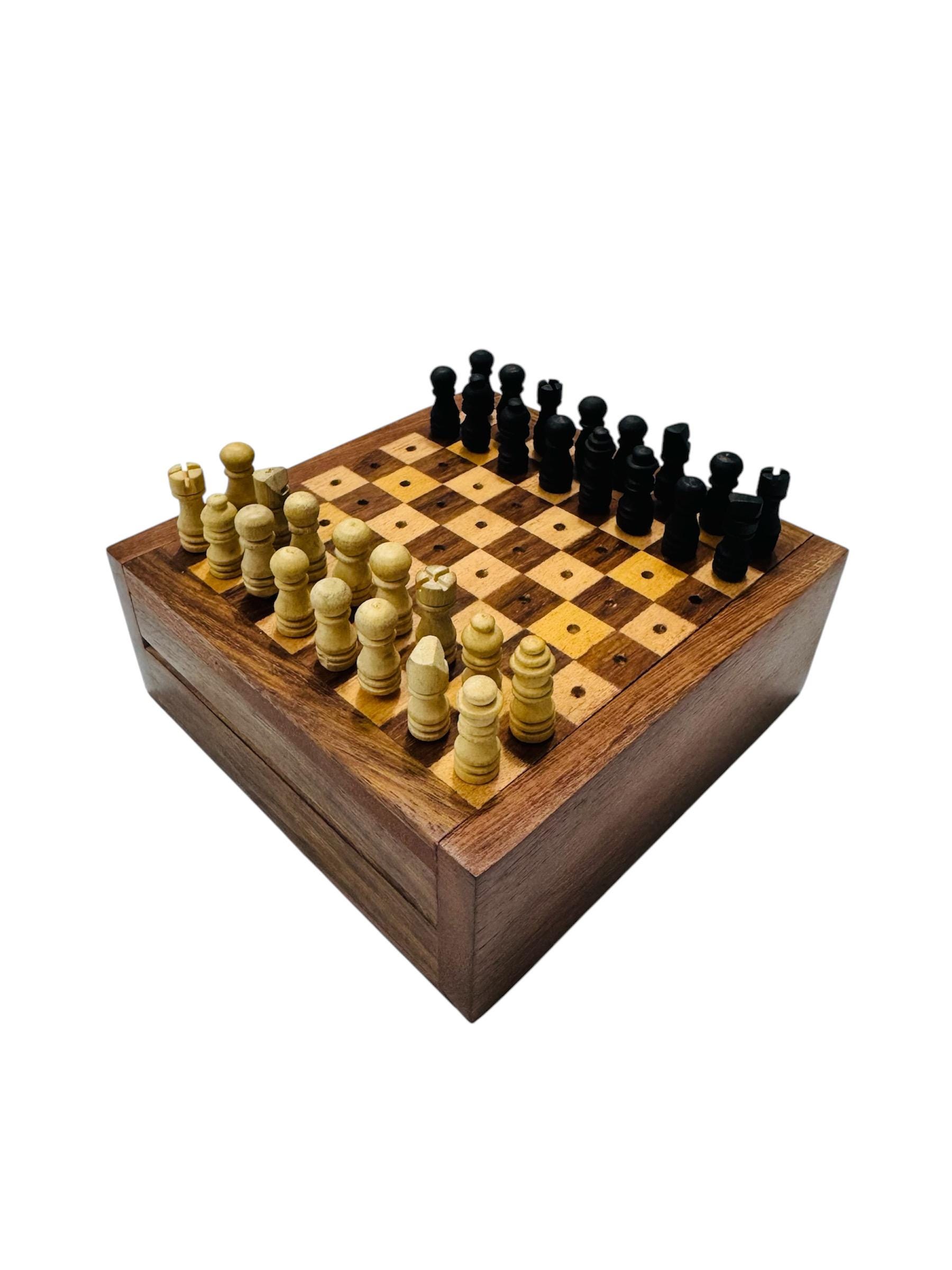 Wooden Mini Chess, Square Chess Set, Travel Chess, Pocket Chess ...