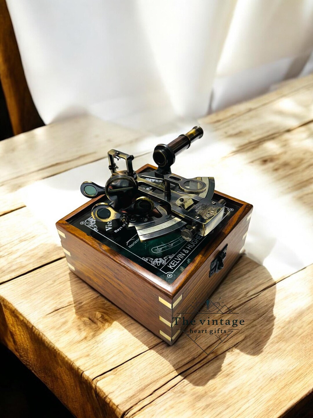 Brass Sextant: Kelvin & Hughes Marine Astrolabe With Wooden Box - Etsy