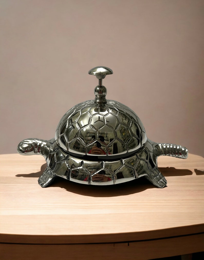 Tortoise Aluminium Desk Bell: Nickel Finish, Service Table Decor (5x5x6 ...