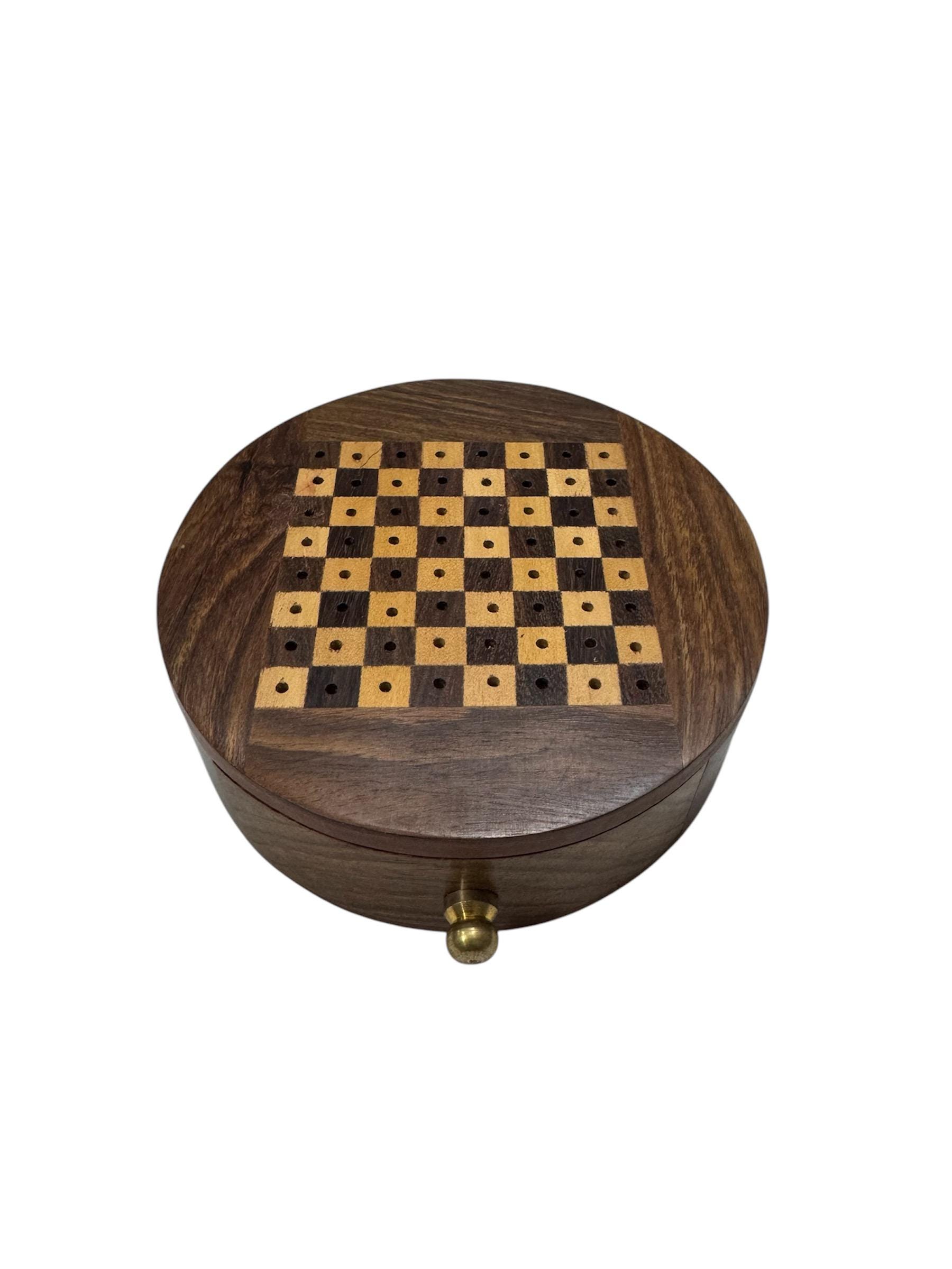 Handmade Wooden Round Chess Set With Drawer – Travel Chess Board Game ...