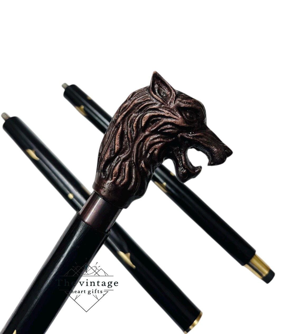 Victorian Wolf Handle Handcrafted Wooden Walking Stick Three Fold Stick ...