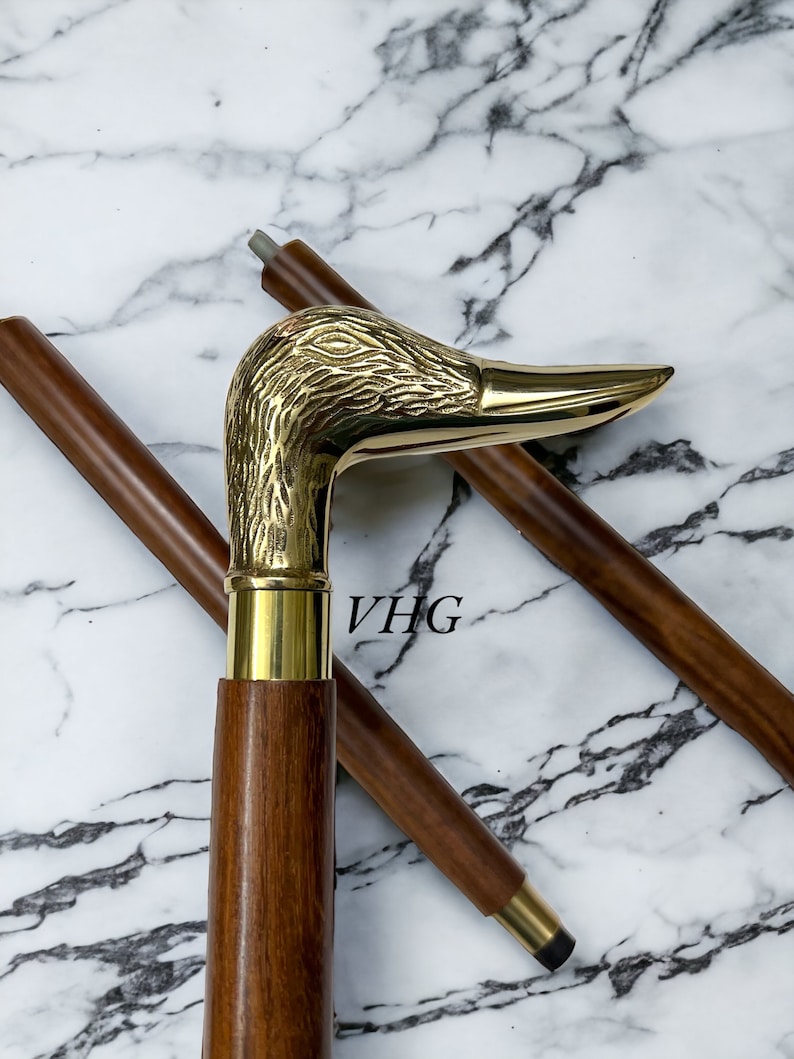 Brass Walking Stick, Duck Handle Cane, Classic Wooden Walking Stick ...