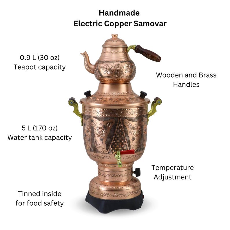Copper Electric Samovar Turkish Tea Maker Made of Pure THICK Copper - Etsy