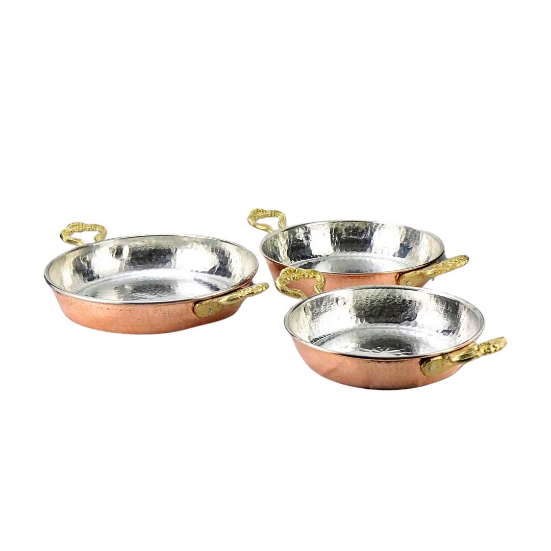 Handmade Thick Copper Pan With Brass Handles - Turkish Kitchenware - Etsy