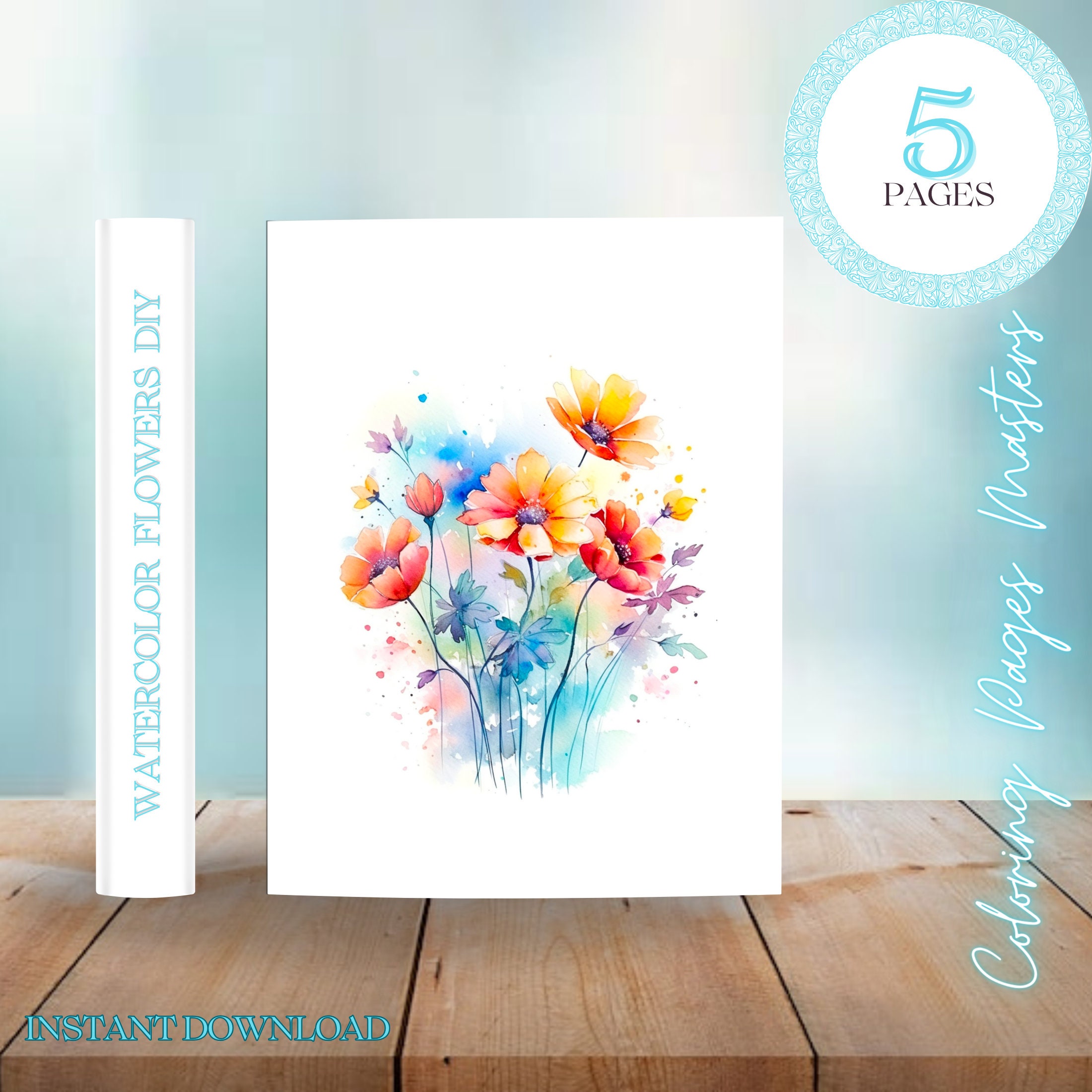 Watercolor Flowers Coloring Page Book for Adults and Kids-instant ...