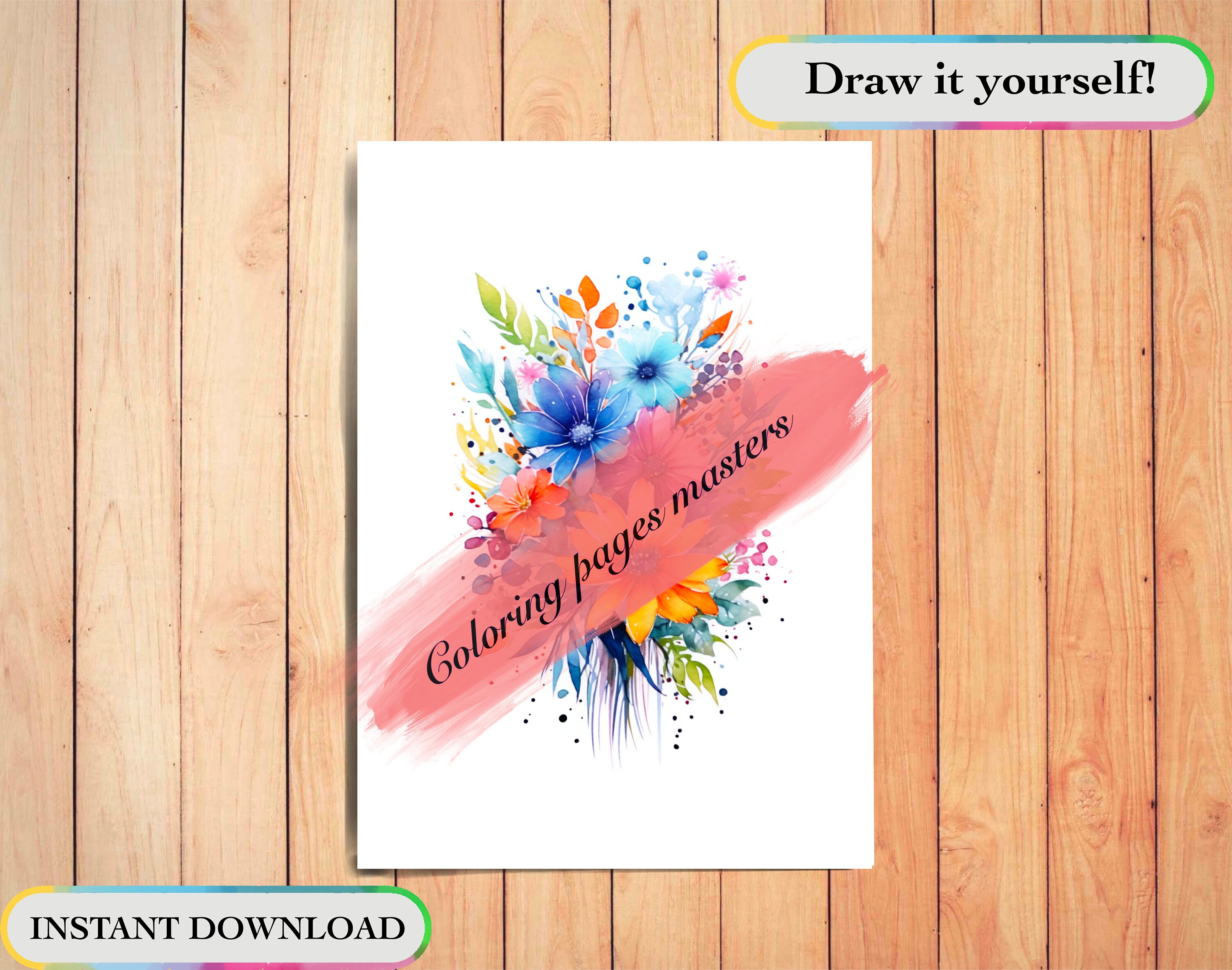 Watercolor Flowers Coloring Page Book for Adults and Kids-instant ...