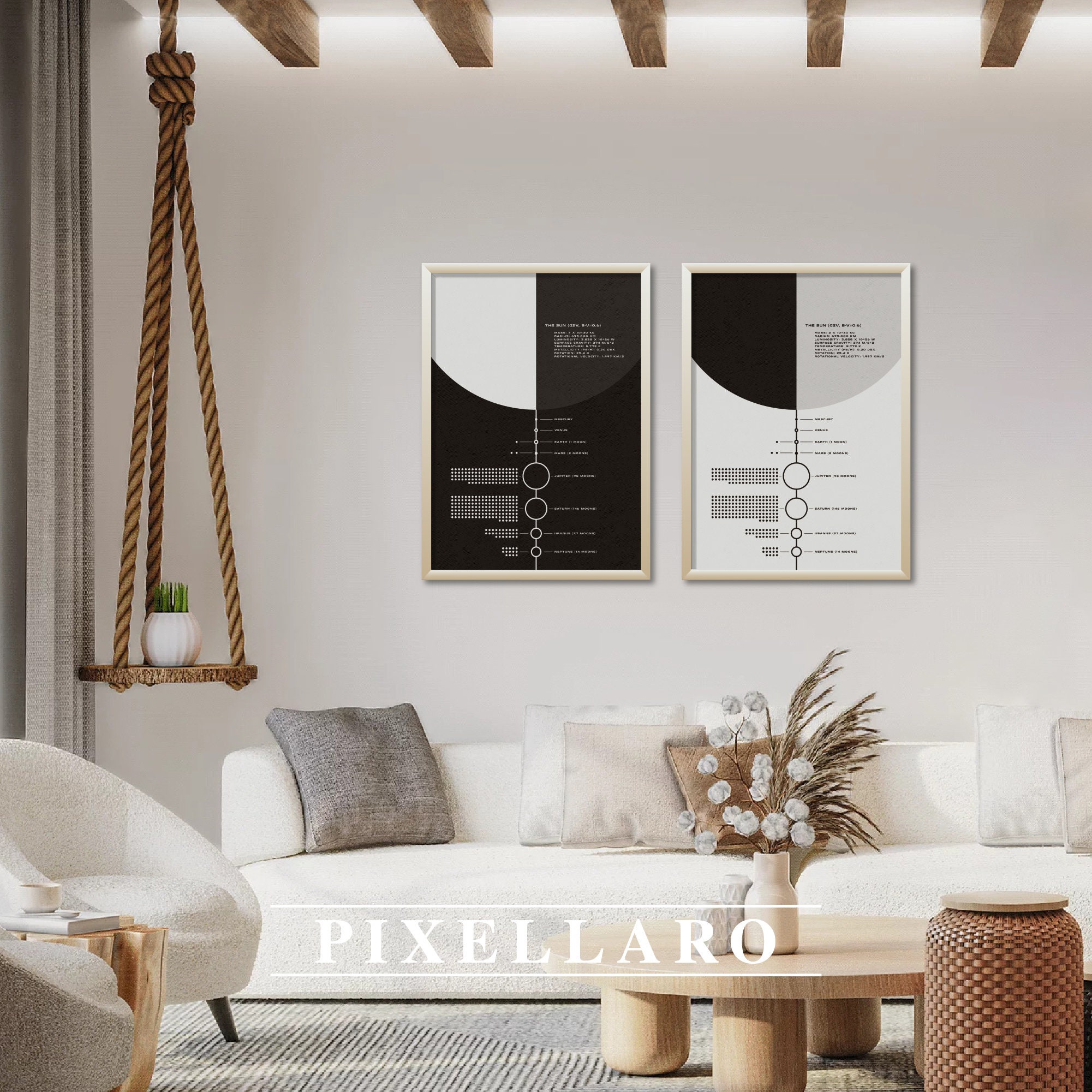 Modern Futuristic Solar System Bundle Set of 2 Printable Art Japandi ...