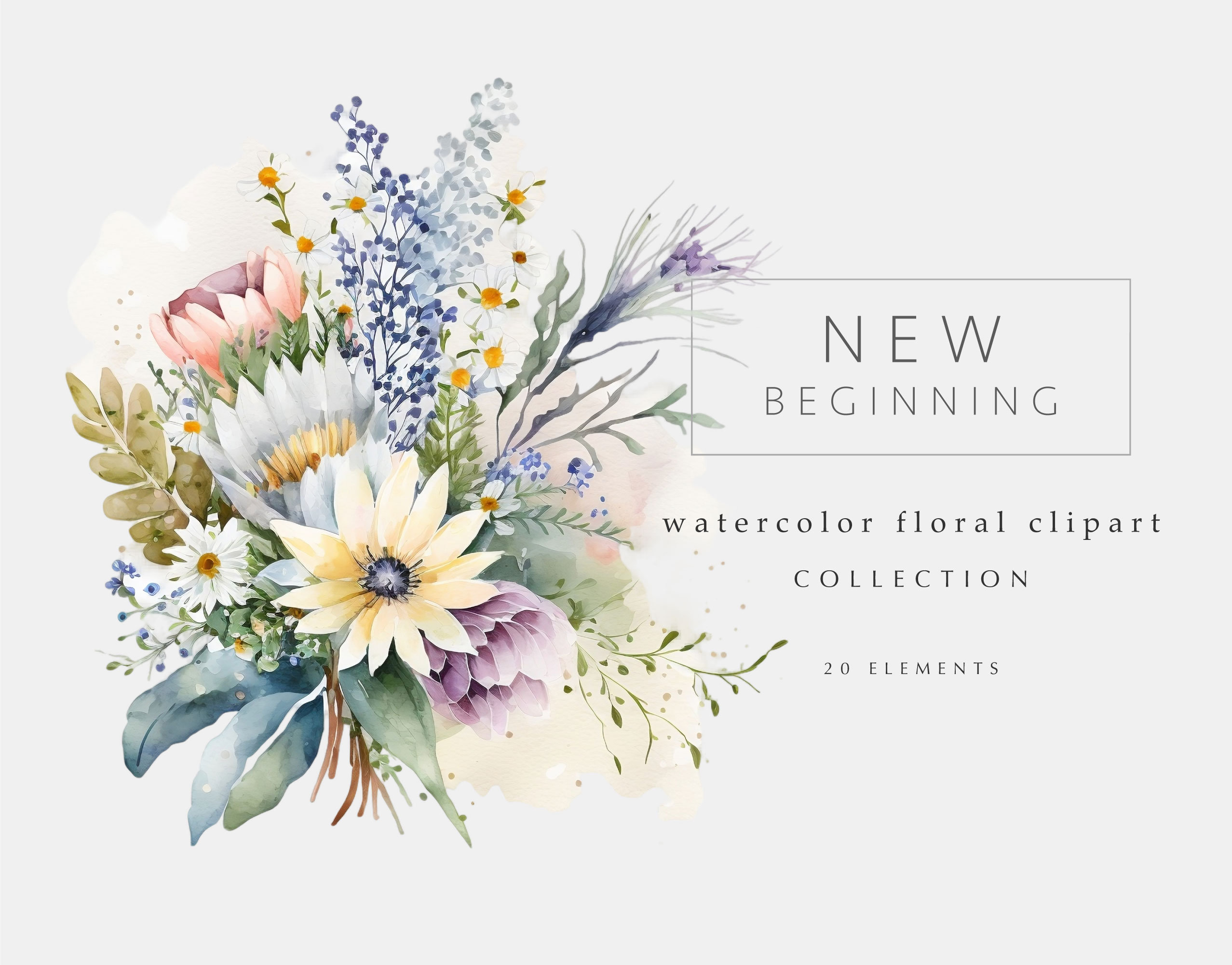 Watercolor Floral Clipart Set 20 Wild Flowers Perfect for - Etsy