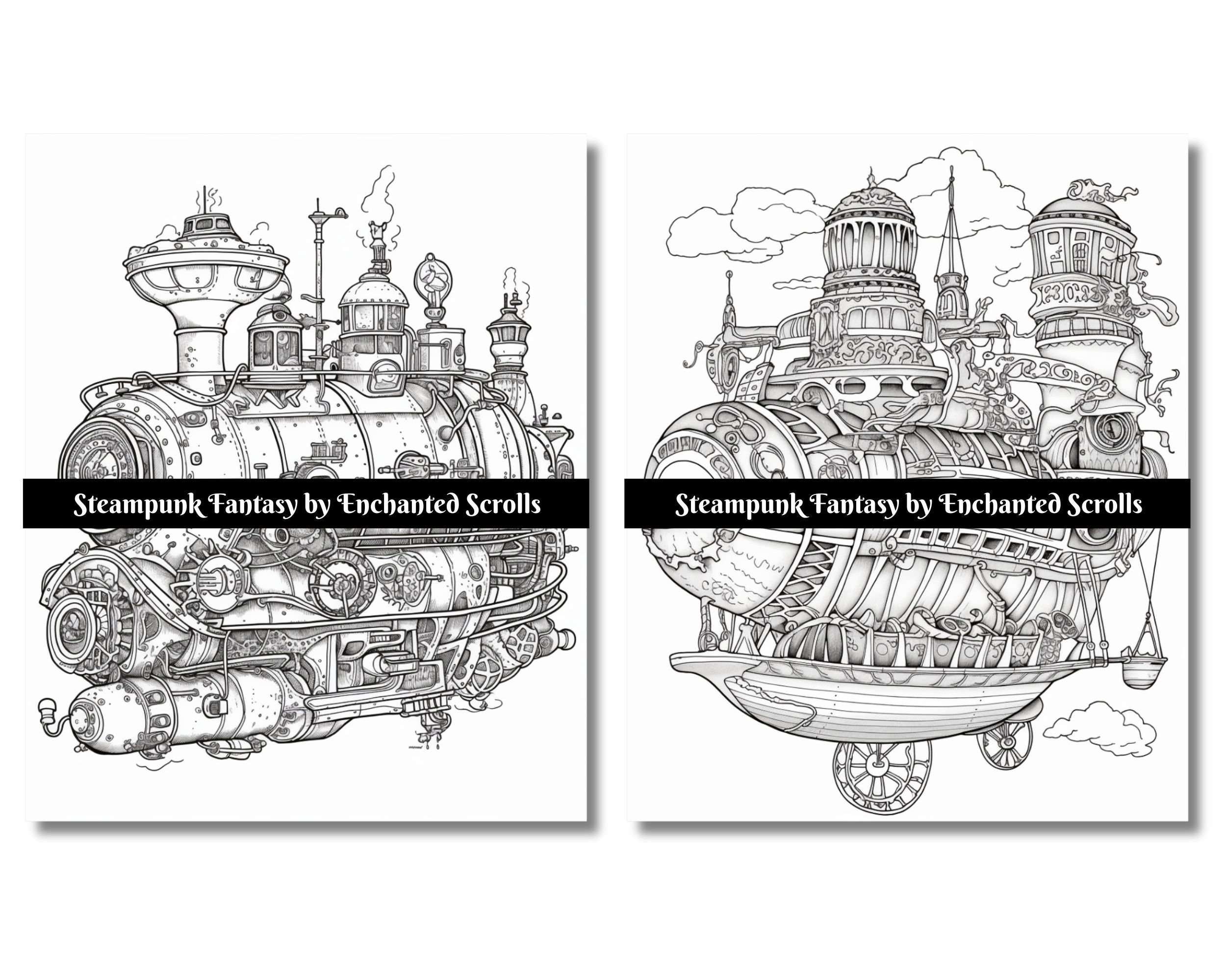 Steampunk Coloring Pages: Adult Coloring Book by Enchantedscrolls 45 ...