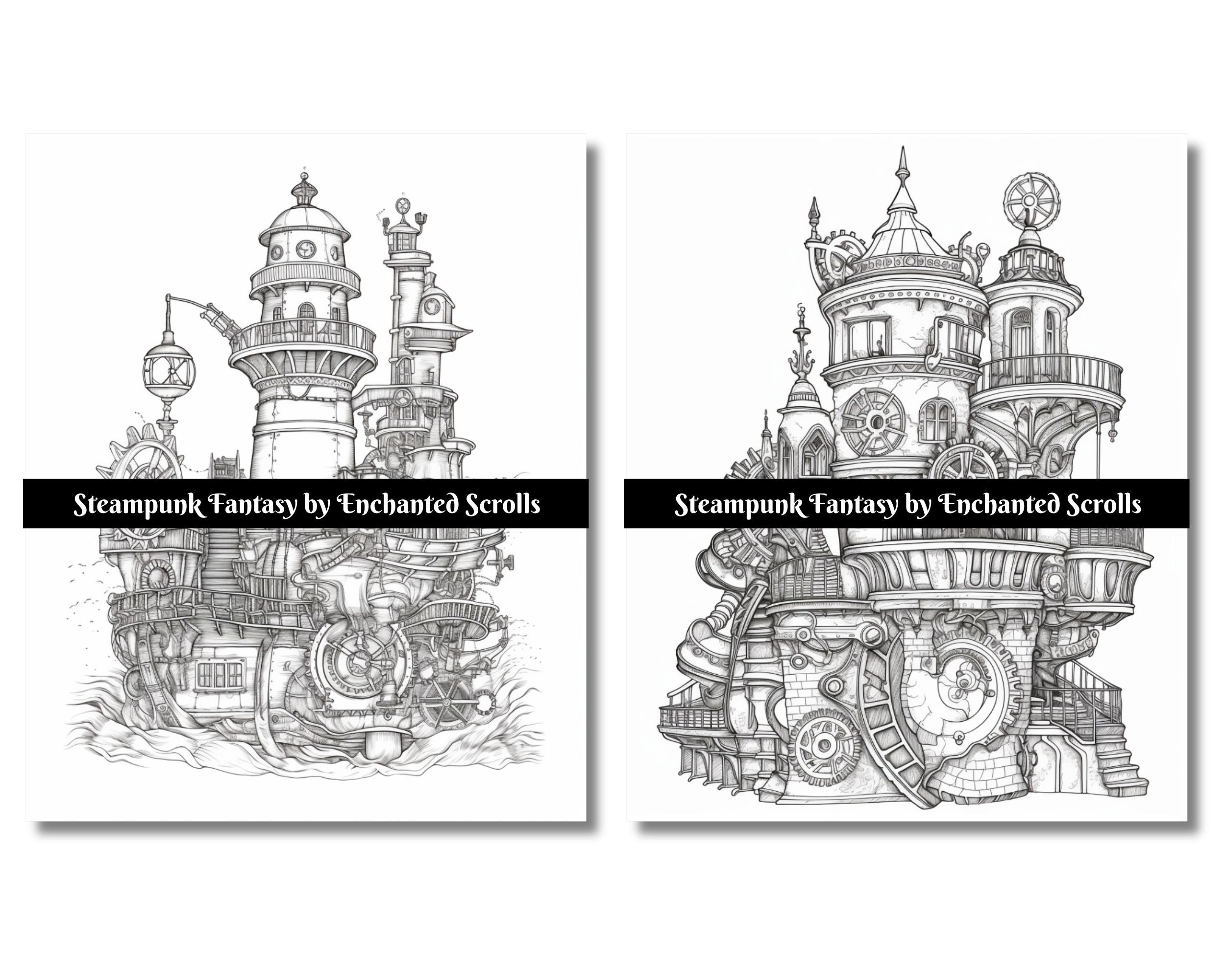 Steampunk Coloring Pages: Adult Coloring Book by Enchantedscrolls 45 ...