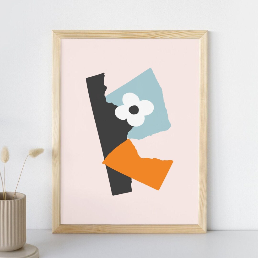 Dusty Blue and Warm Mustard Paper-cut Collage Print - Etsy