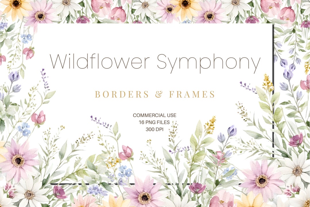 Wild Floral Clipart Wildflowers Borders Clipart Watercolor Flower ...