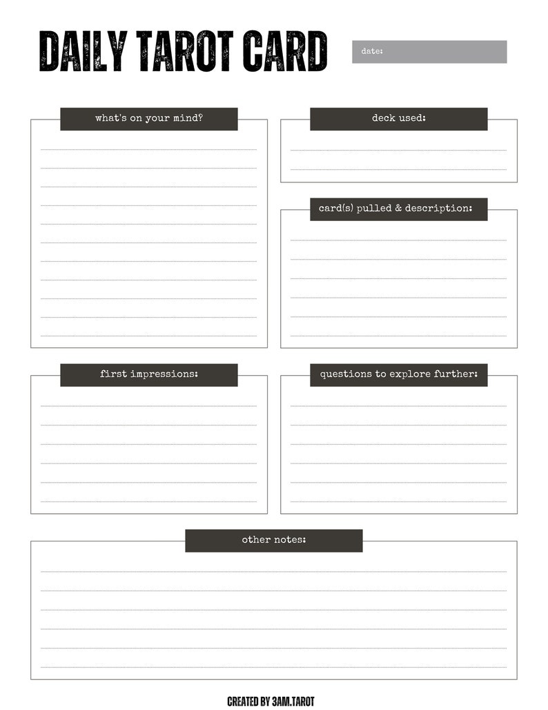 Tarot Printable Study Journal Pages | Daily Tarot | Weekly Tarot ...