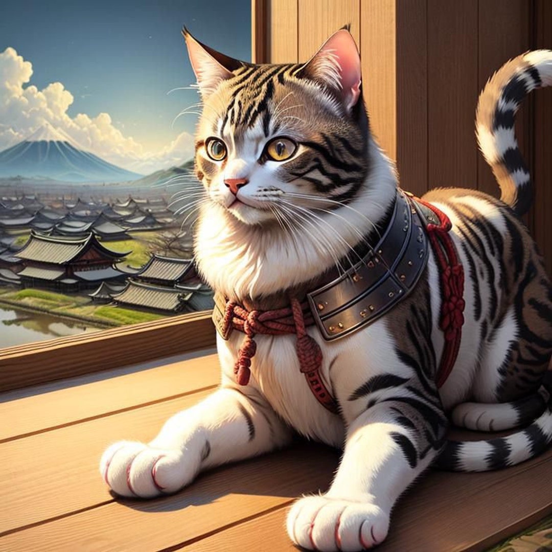 Majestic Samurai Cat, Japan, Printable Digital Download, Wall Hanging ...