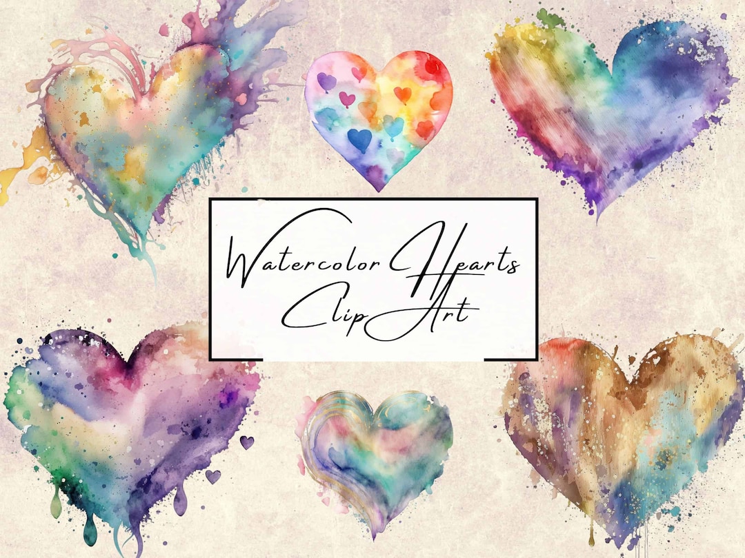 Watercolor Hearts Clipart Digital Clipart Illustration Instant Download ...