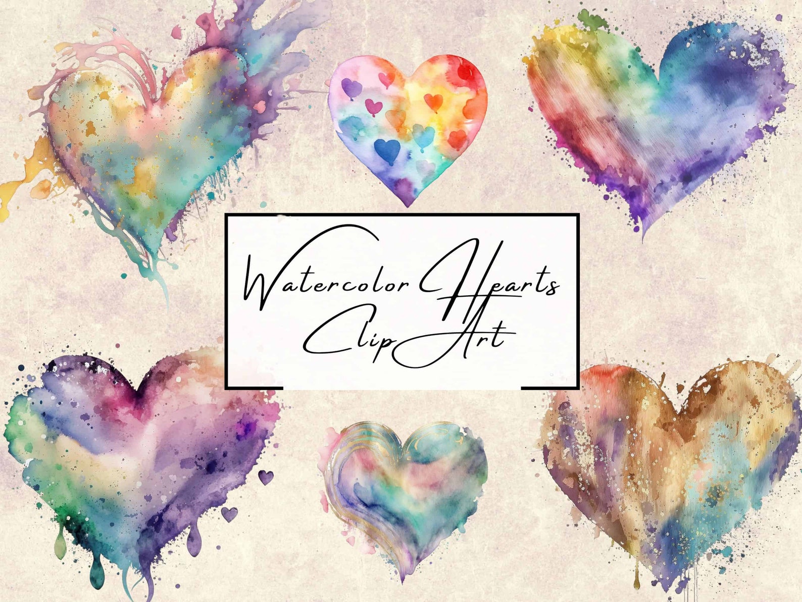 Watercolor Hearts Clipart Digital Clipart Illustration Instant Download ...