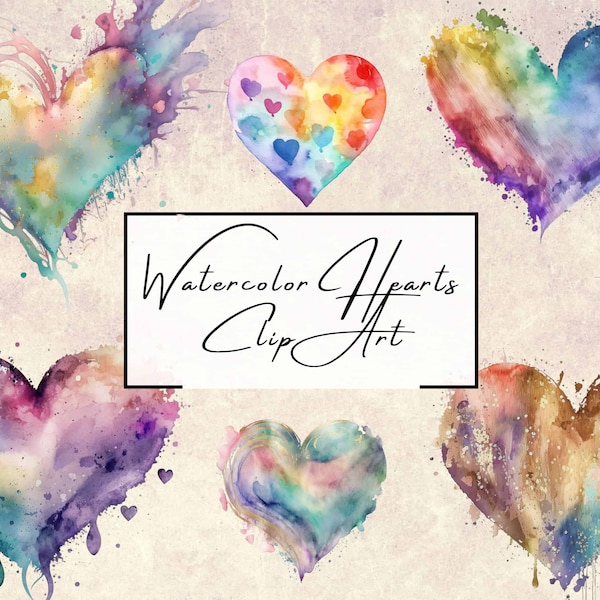 Watercolor Hearts - Etsy