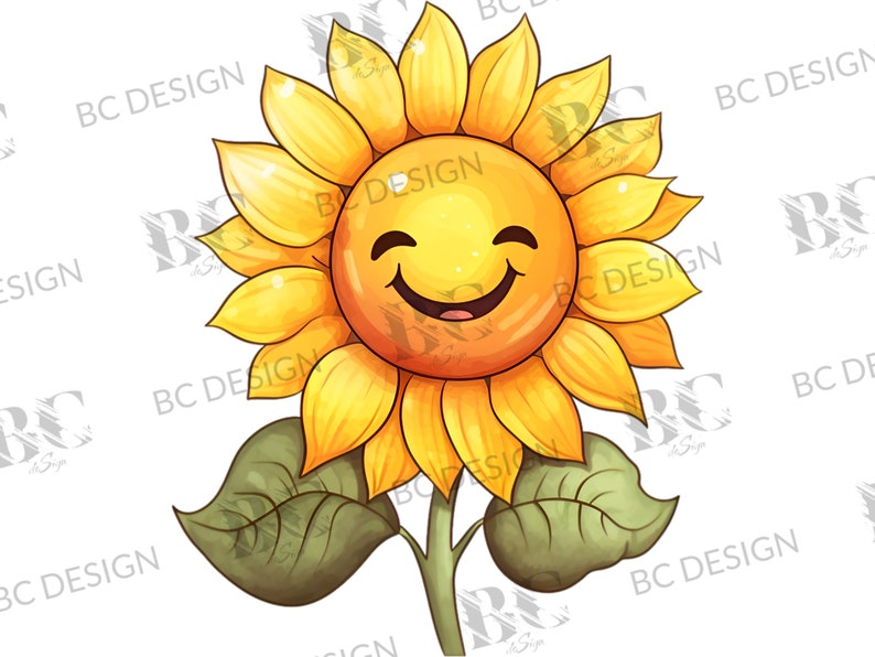 Smile Face Sunflower PNG Sublimation Design, Cute Sunflower Clipart ...