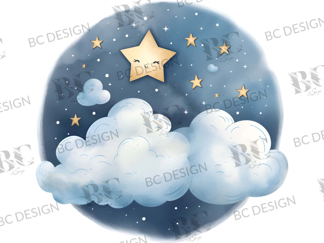 Cute Stars Clouds PNG Sublimation Design, Night Sky Clipart, Instant ...