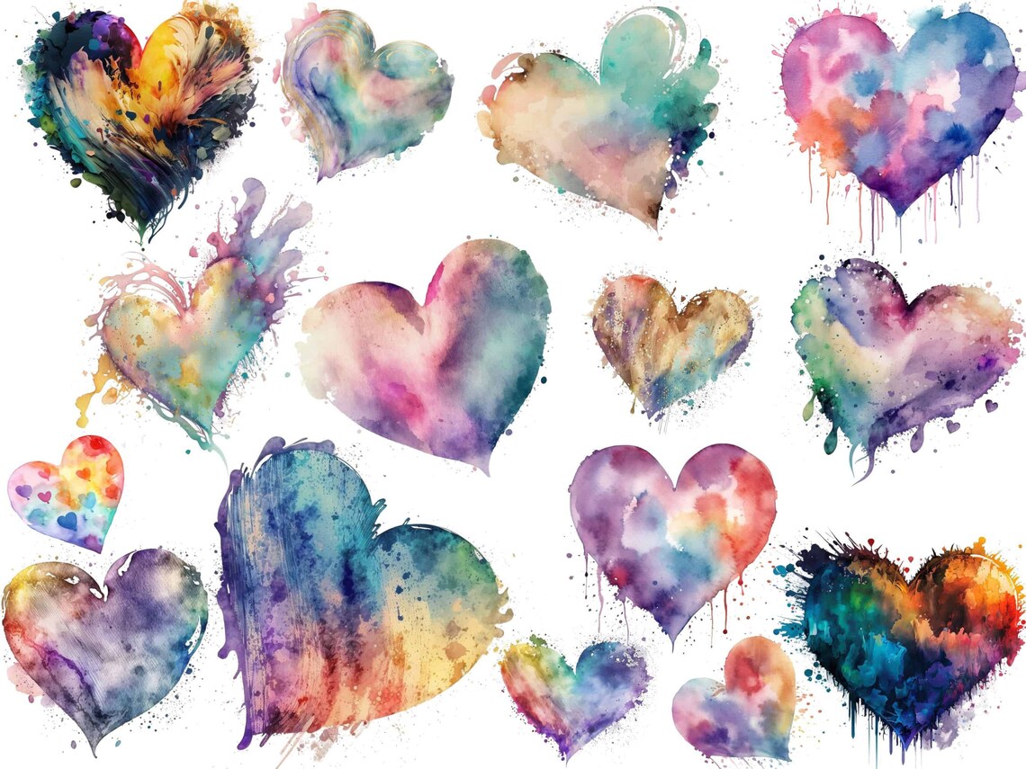 Watercolor Hearts Clipart Digital Clipart Illustration Instant Download ...