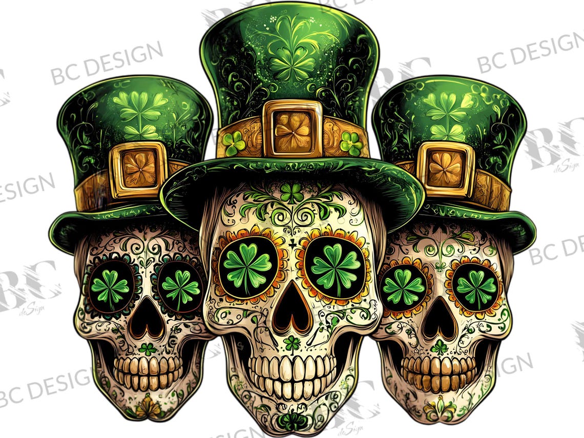 St Patricks Skulls Png, Sublimation Design, Skeletons Clipart, Funny ...