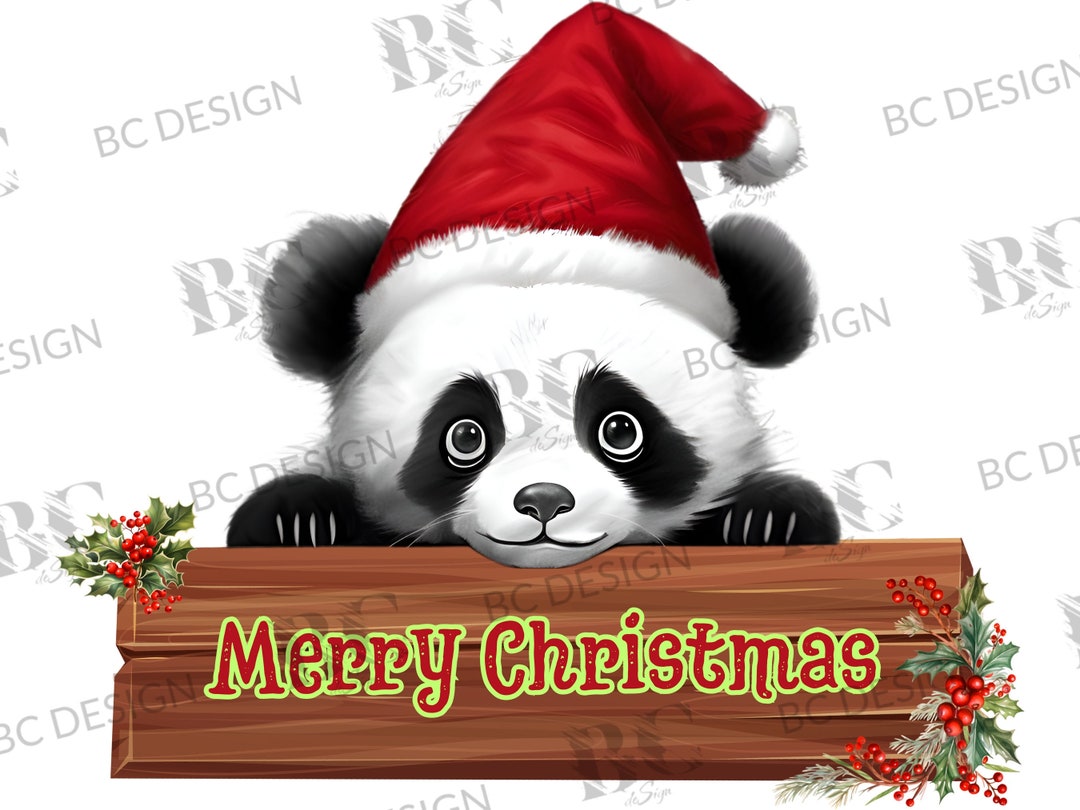 Merry Christmas Panda PNG Sublimation Design, Cute Panda Santa Hat ...