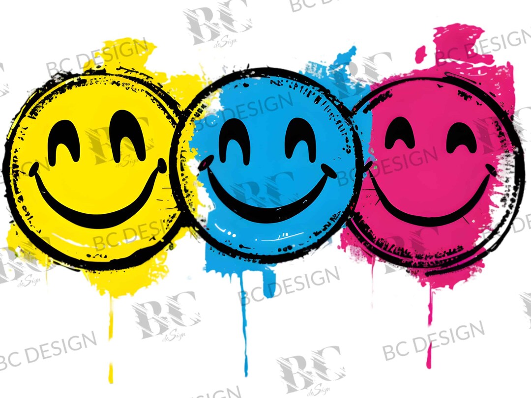 Retro Smileyface PNG, Distressed Smile Faces PNG Sublimation Design ...