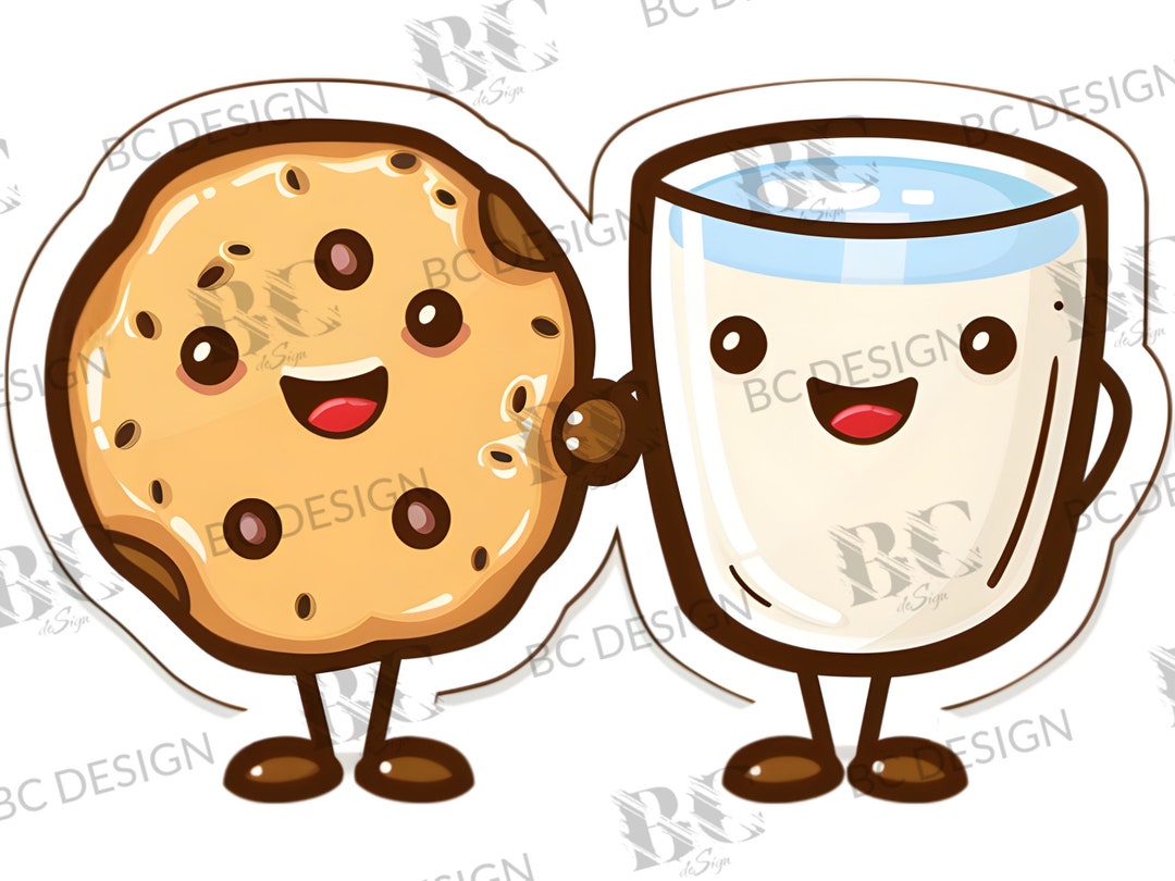 Milk and Cookie PNG Sublimation Design, Cute Food, Kawaii, Milk ...