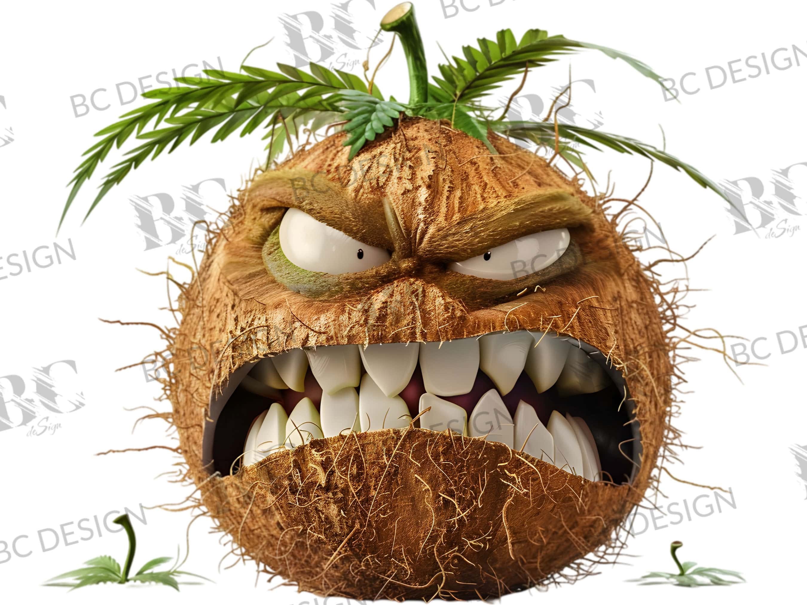 Angry Coconut PNG Sublimation Design, Funny Crazy Coconut Clipart ...