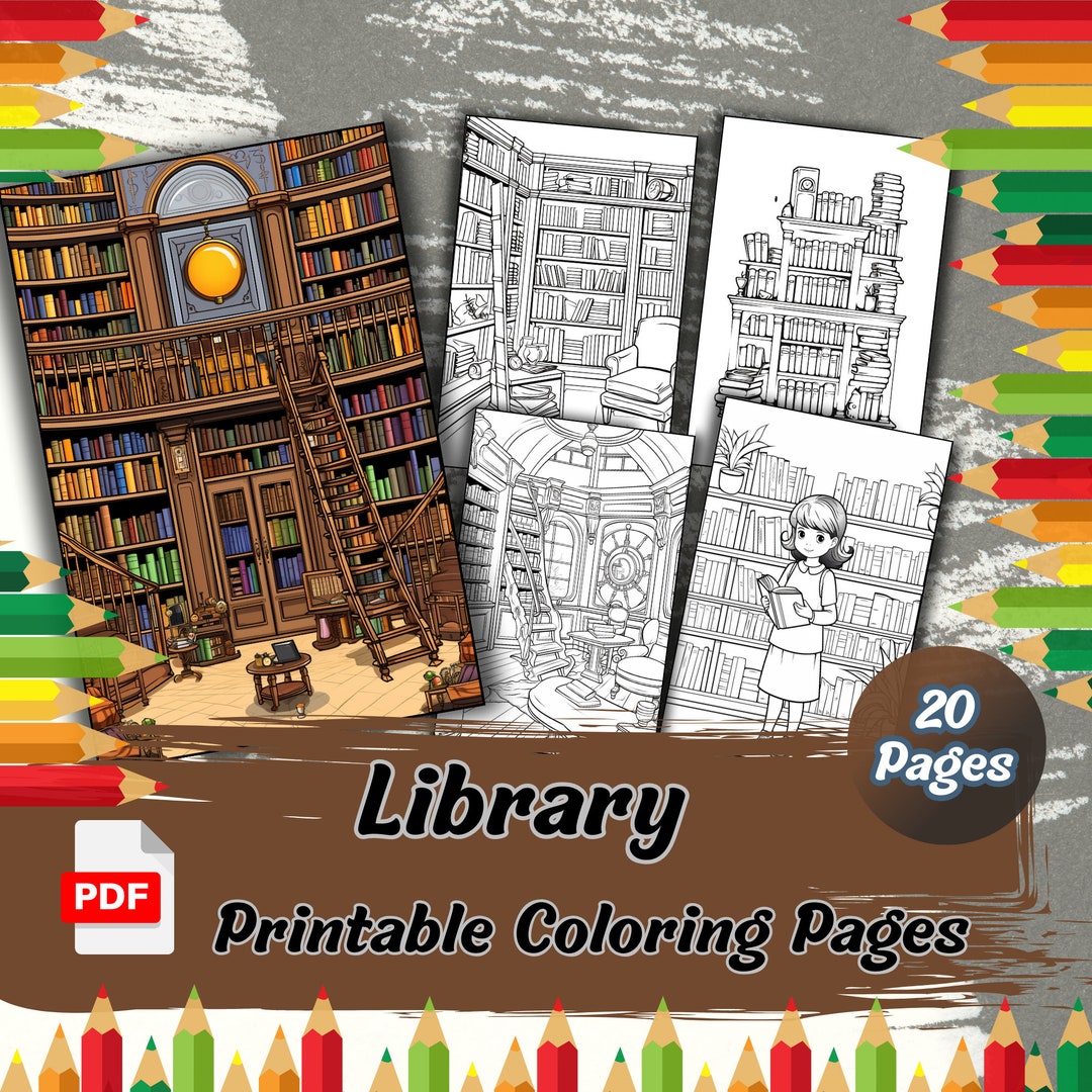 Library Coloring Page Library Colouring Pages Reading Themed - Etsy