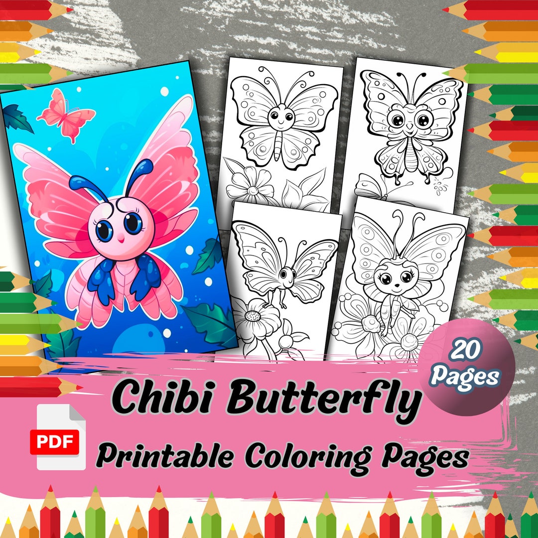 Chibi Butterfly Coloring Page Kawaii Monarch Butterflies - Etsy