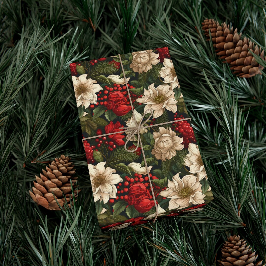 Christmas Holly Berry Wrapping Paper Mistletoe Gift Wrap Christmas ...