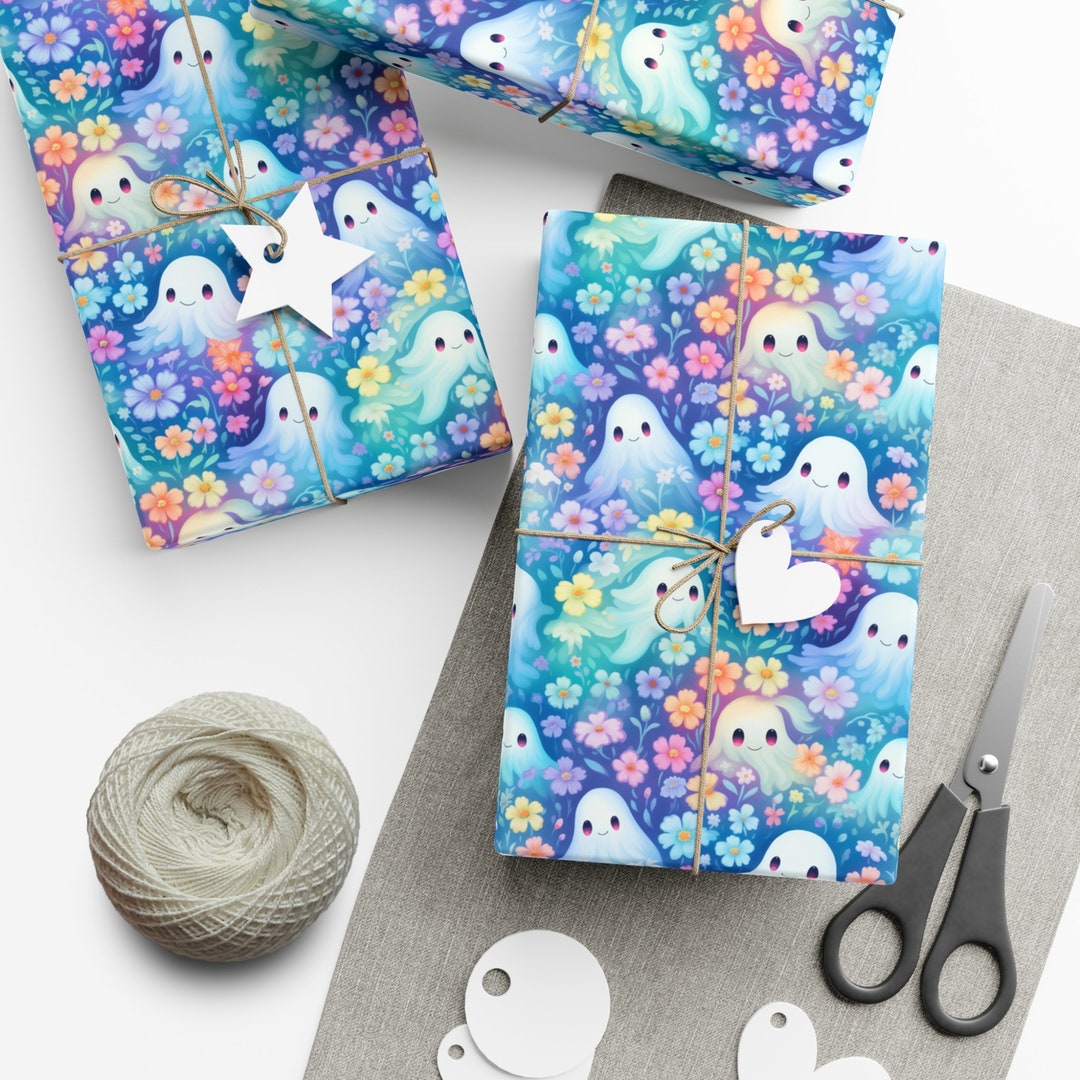 Pastel Halloween Ghost Wrapping Paper Friendly Ghosts - Etsy