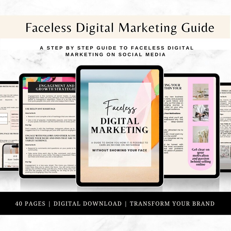 Faceless Digital Marketing Guide - 40 Pages - Etsy