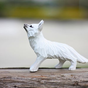 Wooden Fox Carving Handmade Arctic Fox, Wooden Fox Figurine, Animal ...