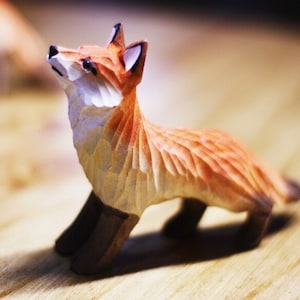 Wooden Fox Carving Handmade Arctic Fox, Wooden Fox Figurine, Animal ...