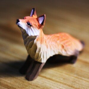 Wooden Fox Carving Handmade Arctic Fox, Wooden Fox Figurine, Animal ...