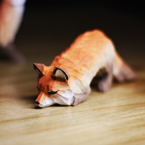 Wooden Fox Carving Handmade Arctic Fox, Wooden Fox Figurine, Animal ...