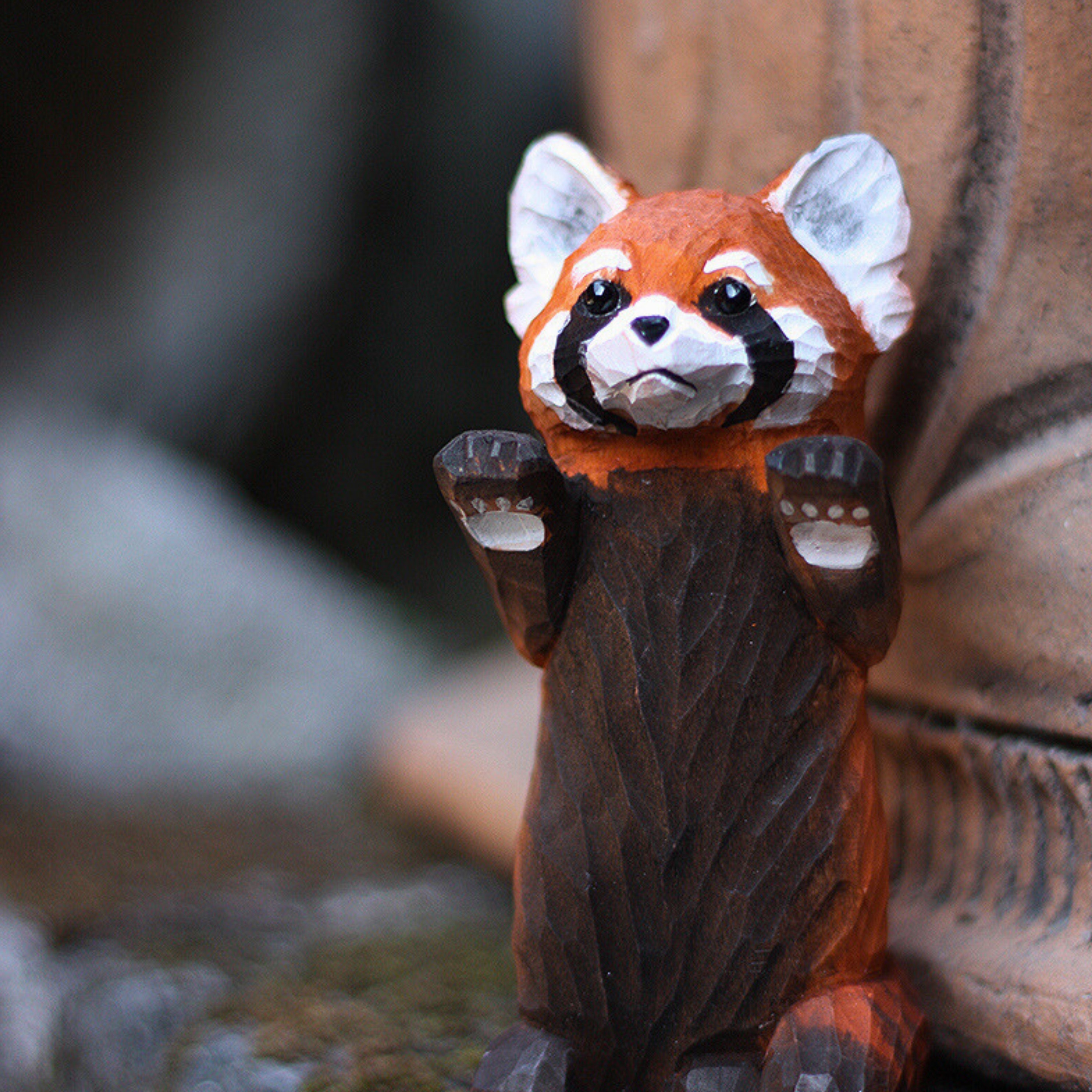Wooden Red Panda Carving Wood Panda Figurine, Handmade Panda Statue ...
