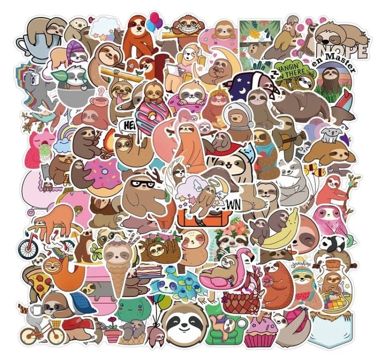 50pc Sloth Sticker Pack, Cute Sloth Animal Cartoon Stickers, Laptop ...