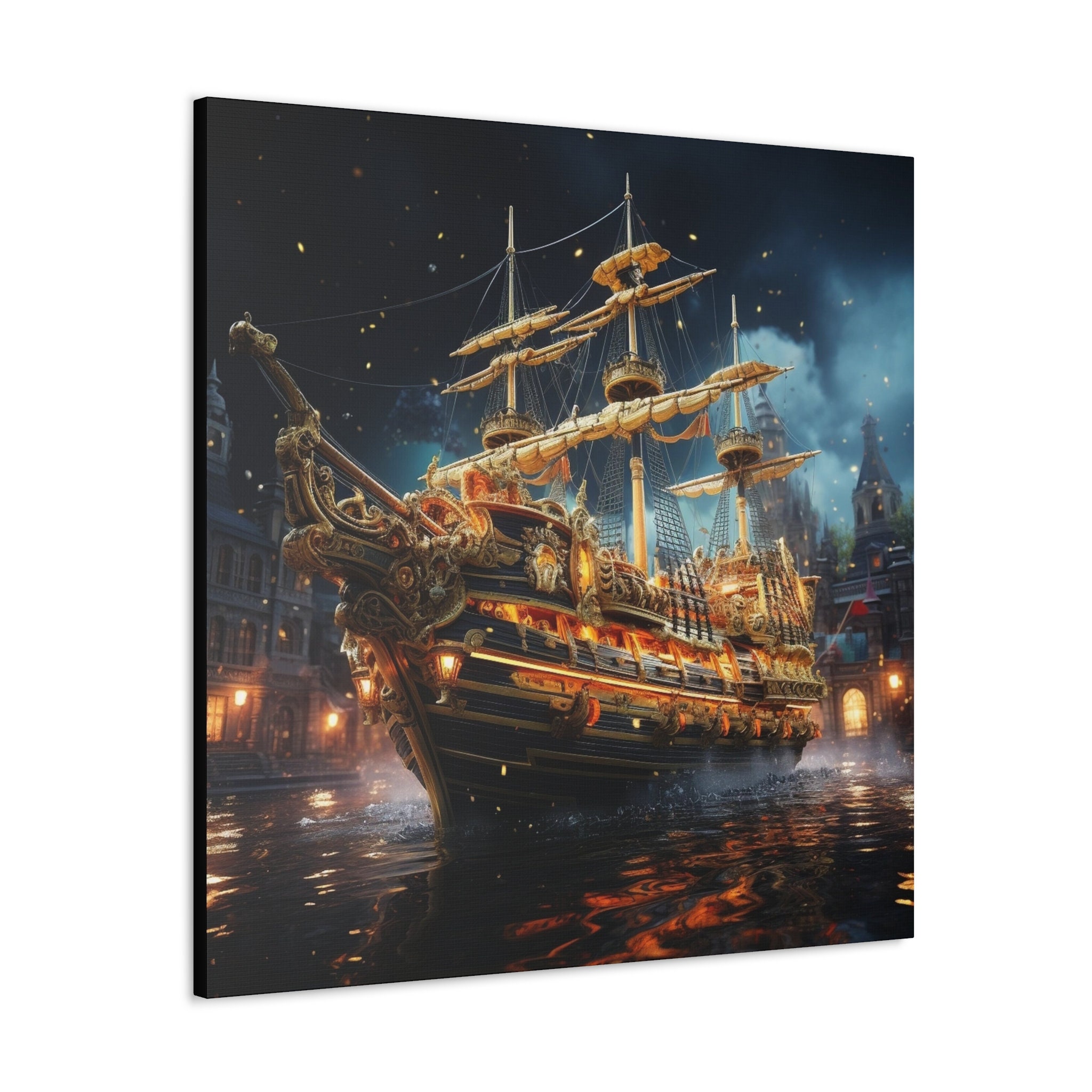 Pirate Ship in the Port Canvas, Pirate Ship Painting, Pirate Ship ...