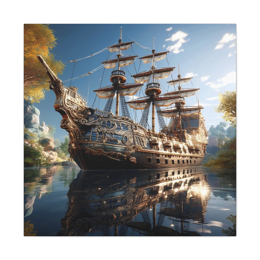 Pirate Ship Canvas, Pirate Ship Painting, Pirate Ship Artwork, Pirate ...