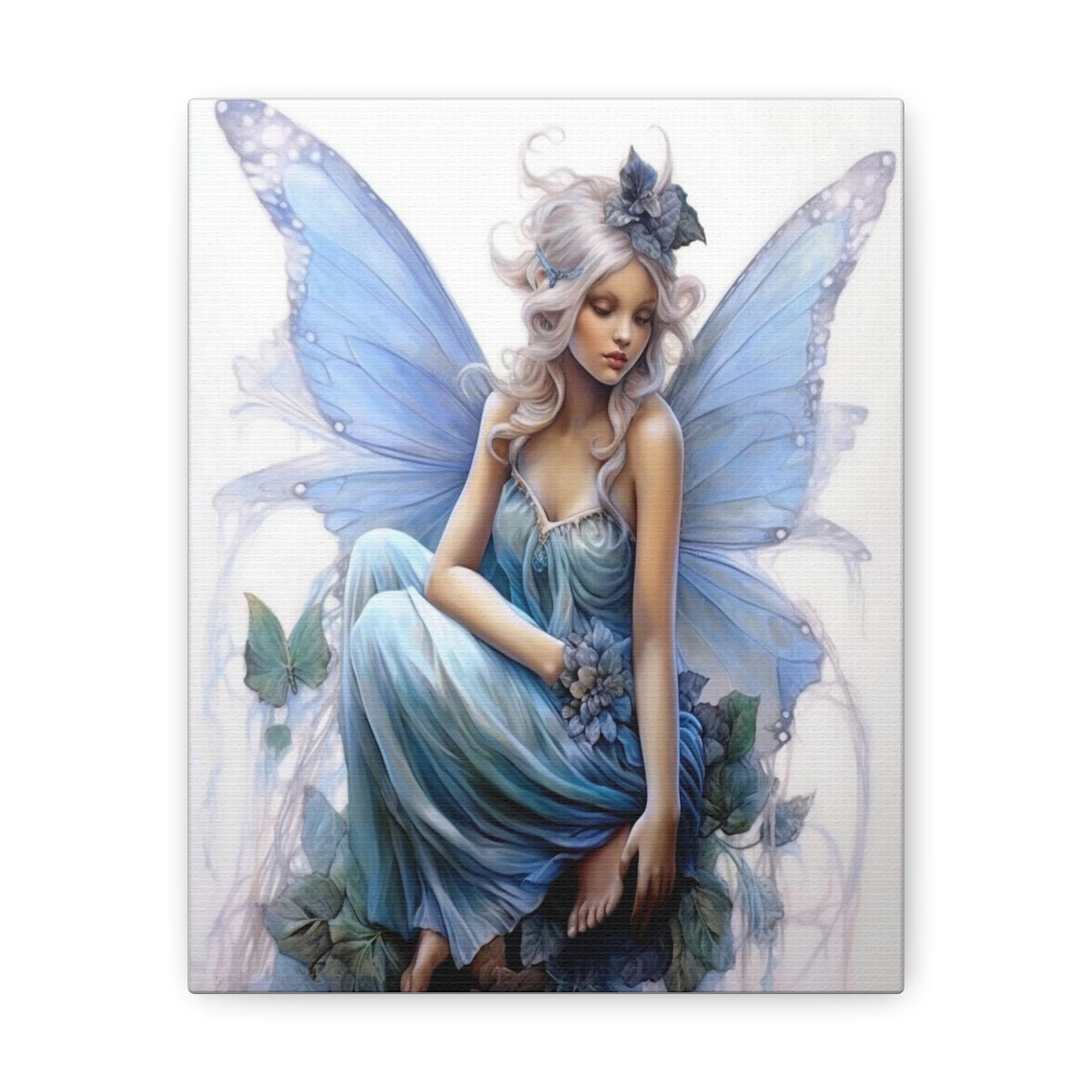 Fairy in Blue Canvas, Fairy Wall Decor, Fairy Sitting Canvas, - Etsy