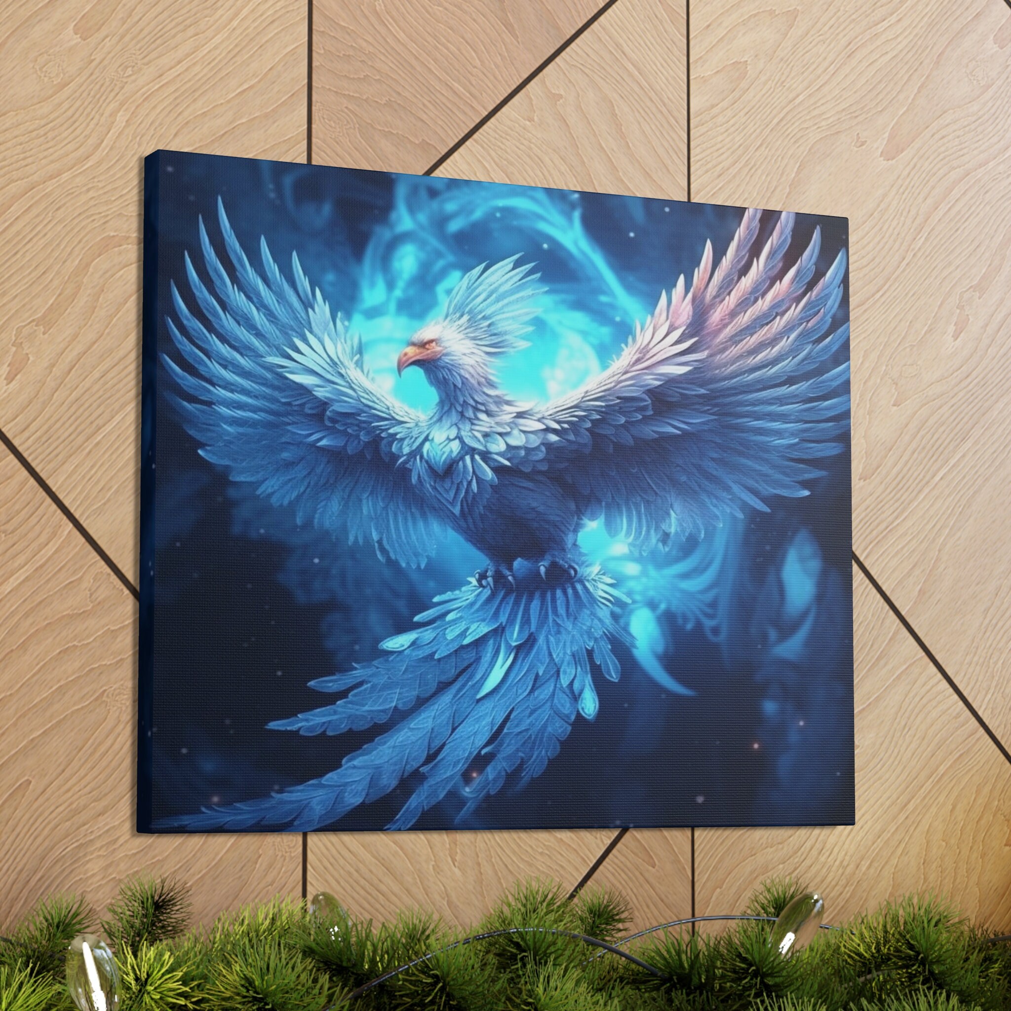 Ice Phoenix With Magic Around It Canvas, Ice Phoenix Painting, Ice ...